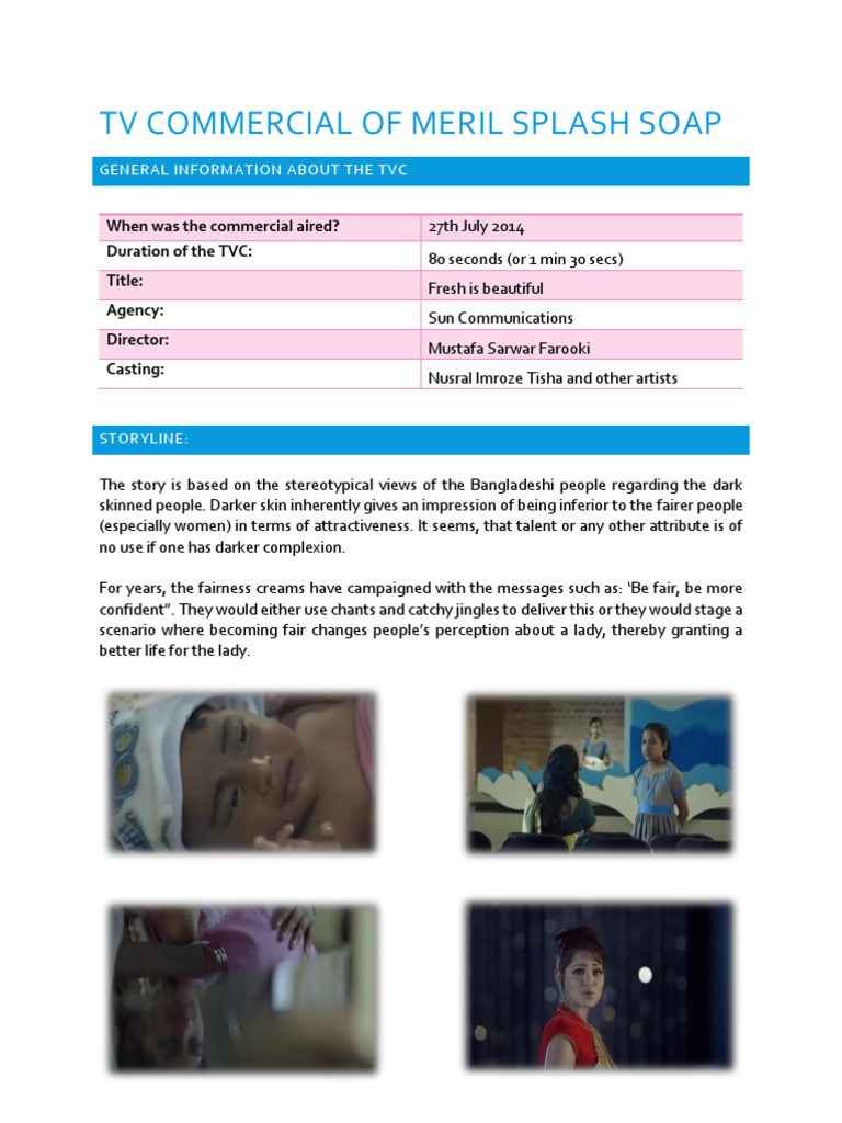 TV Commercial Overview of Meril Splash Soap | PDF | Advertising