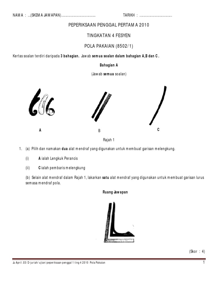 Pola Pakaian Tingkatan 4 2010 | PDF