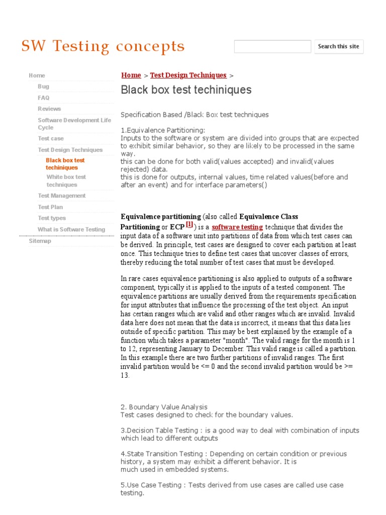 Black Box Test Techiniques - SW Testing Concepts | PDF | Software ...