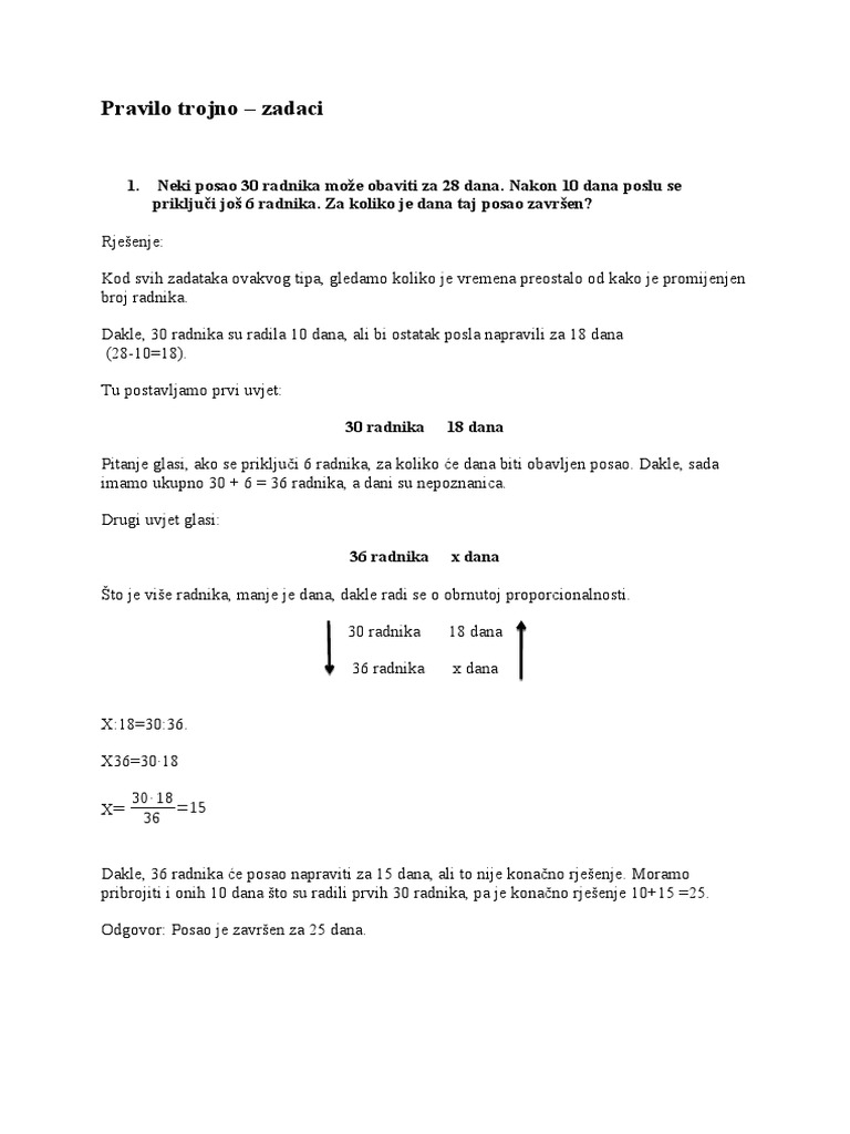 Pravilo Trojno - Zadaci I Rjesenja | PDF