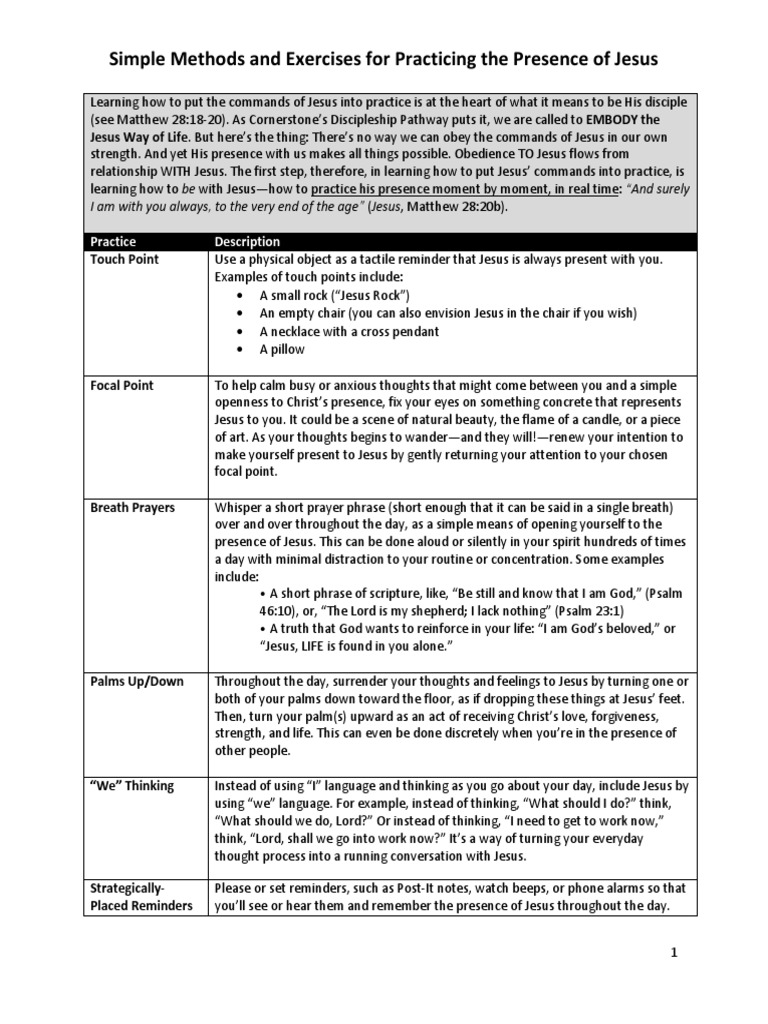 Simple Methods and Exercises For Practicing The Presence of Jesus | PDF ...