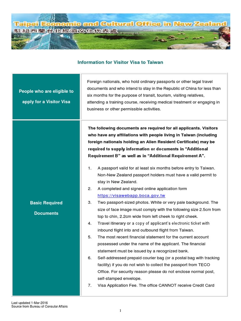Taiwan Visitor Visa Requirements Guide | PDF | Travel Visa | Identity ...