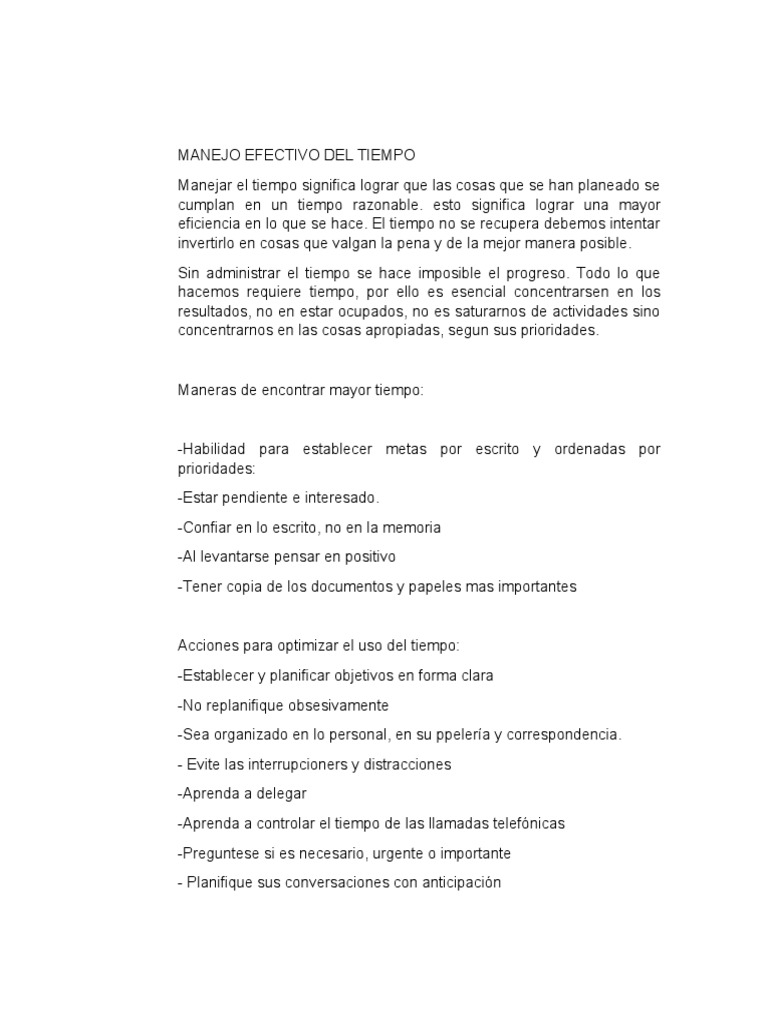 Manejo Efectivo Del Tiempo | PDF