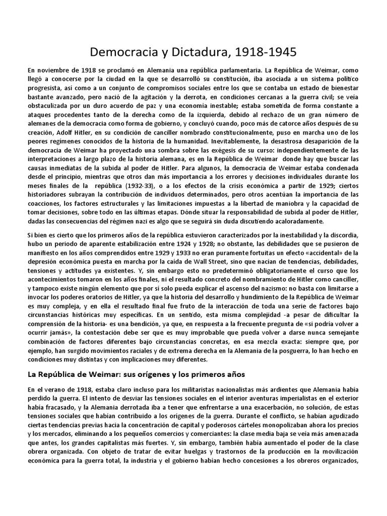 Mary FULBROOK (1995) "Democracia y Dictadura, 1918-1945", en Historia ...