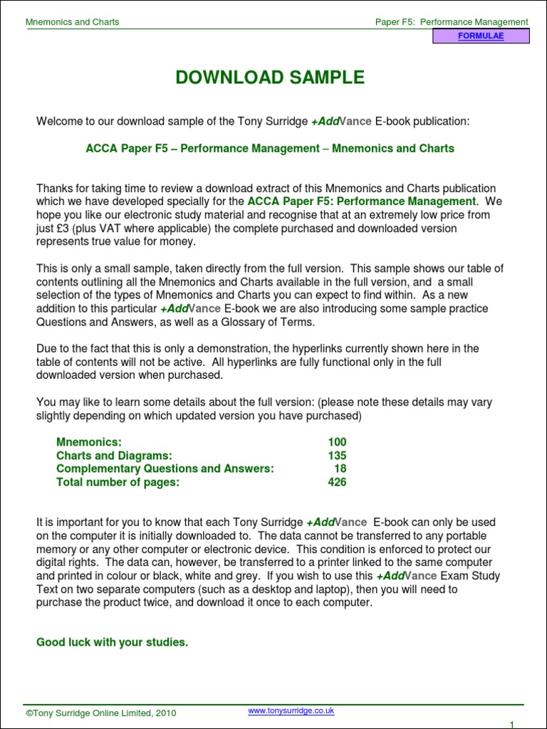 Paper f5 Mnemonics Sample Download v2 | PDF | Inventory | Business
