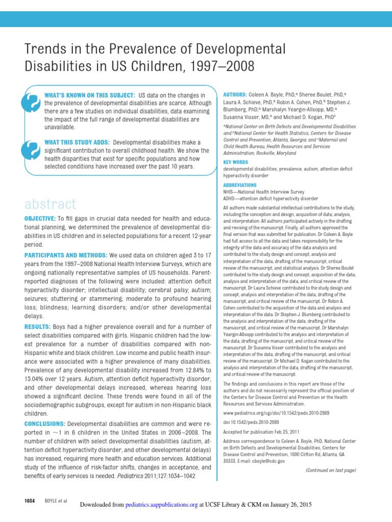 Trends in The Prevalence of Developmental Disabilities in US Children ...