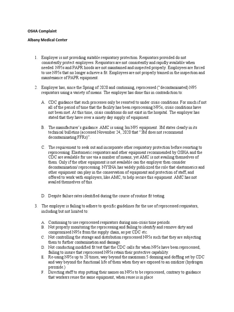 OSHA Complaint Final | PDF | Safety | Prevention