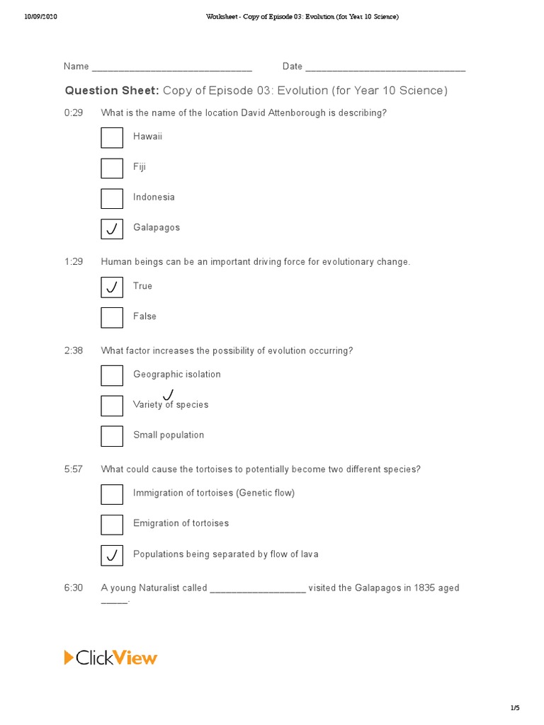 Galapagos Evolution Worksheet for Year 10 | PDF | Galápagos Islands ...