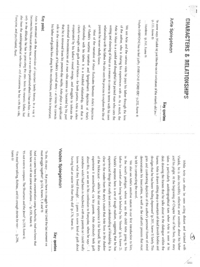 Maus Characters and Relationships | PDF