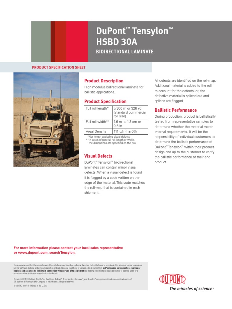 Dupont Tensylon HSBD 30A: Bidirectional Laminate | PDF | Trademark ...