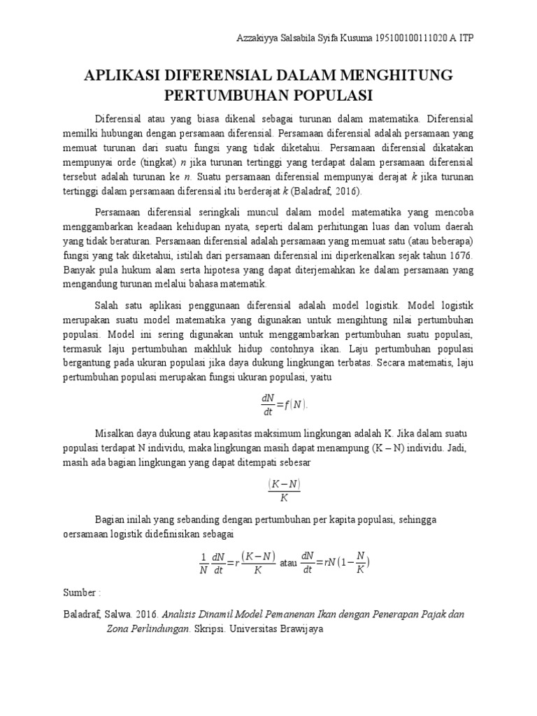 Aplikasi Diferensial Dalam Menghitung Pertumbuhan Populasi | PDF
