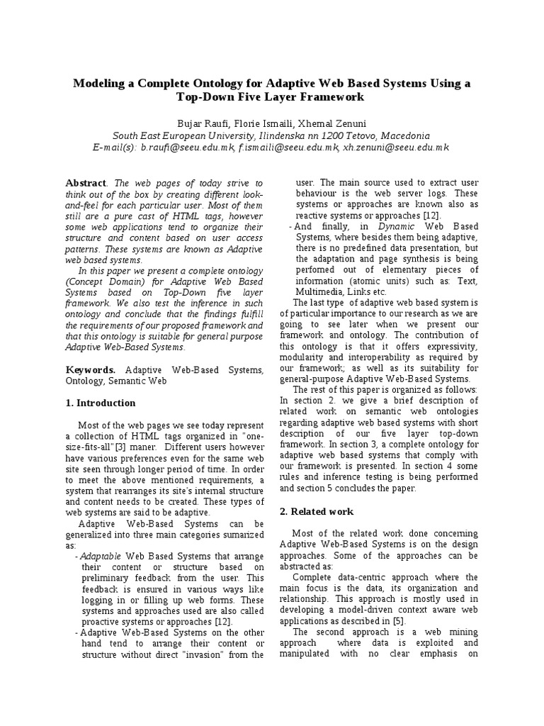 Modeling A Complete Ontology For Adaptive Web Based Systems Using A Top-Down Five Layer ...