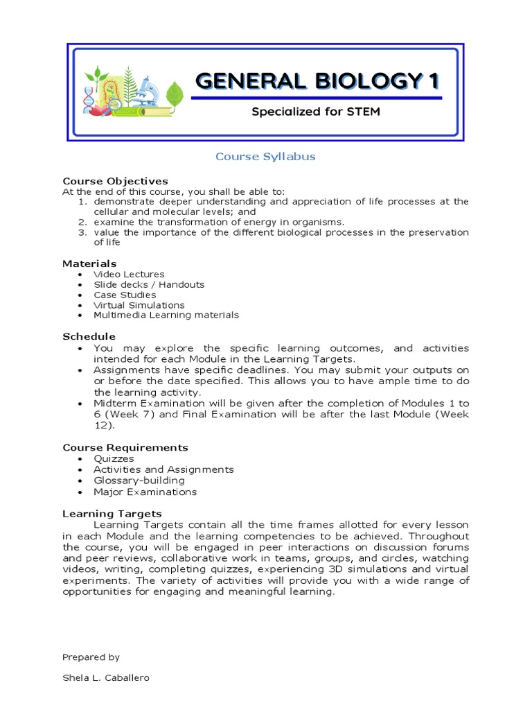 General Biology 1 Course Syllabus | PDF