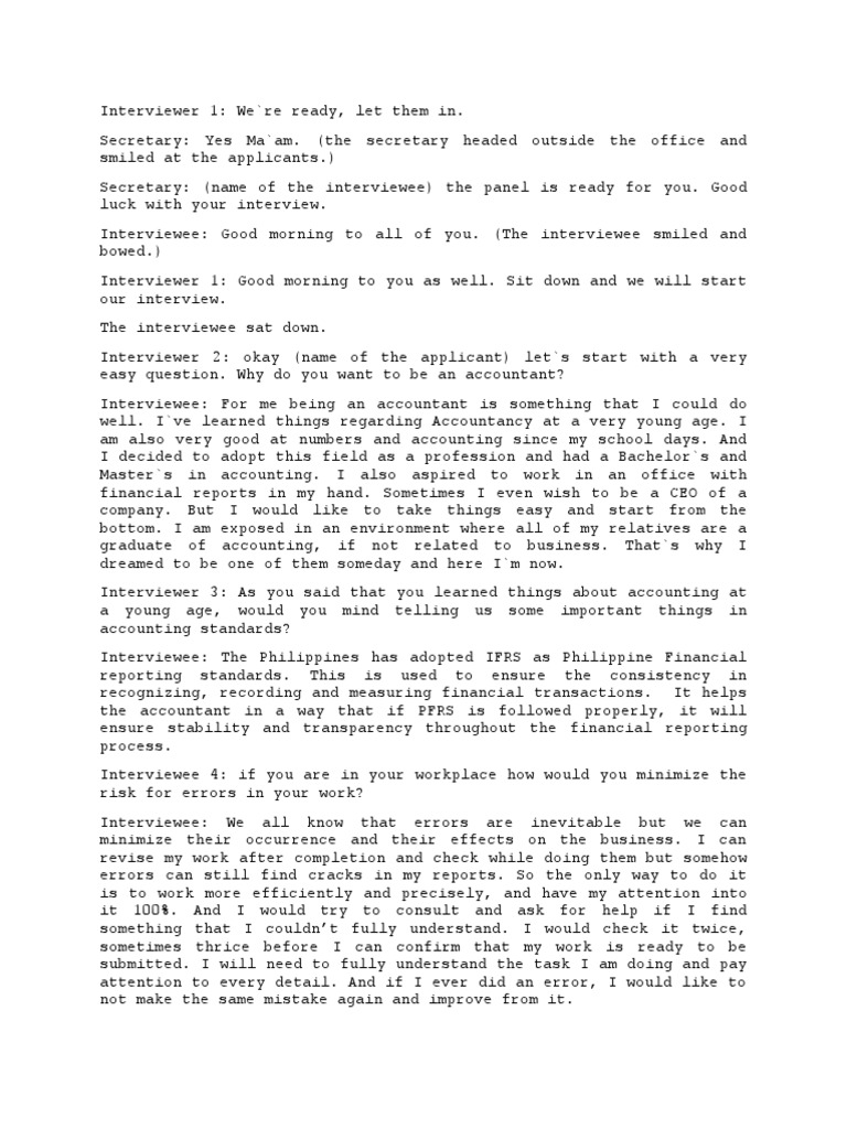 Interview Script Pdf Accounting Cognition