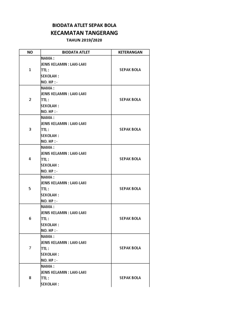 Biodata Atlet Kecamatan Tangerang 2019 | PDF | Karier & Perkembangan ...