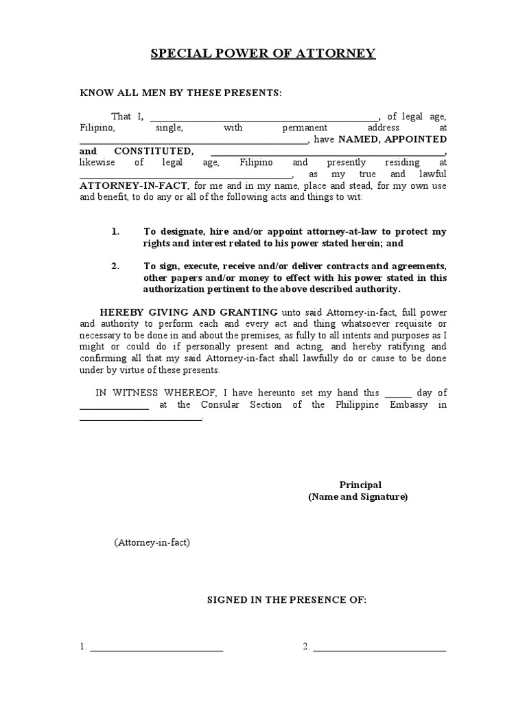 Special Power of Attorney Template | PDF