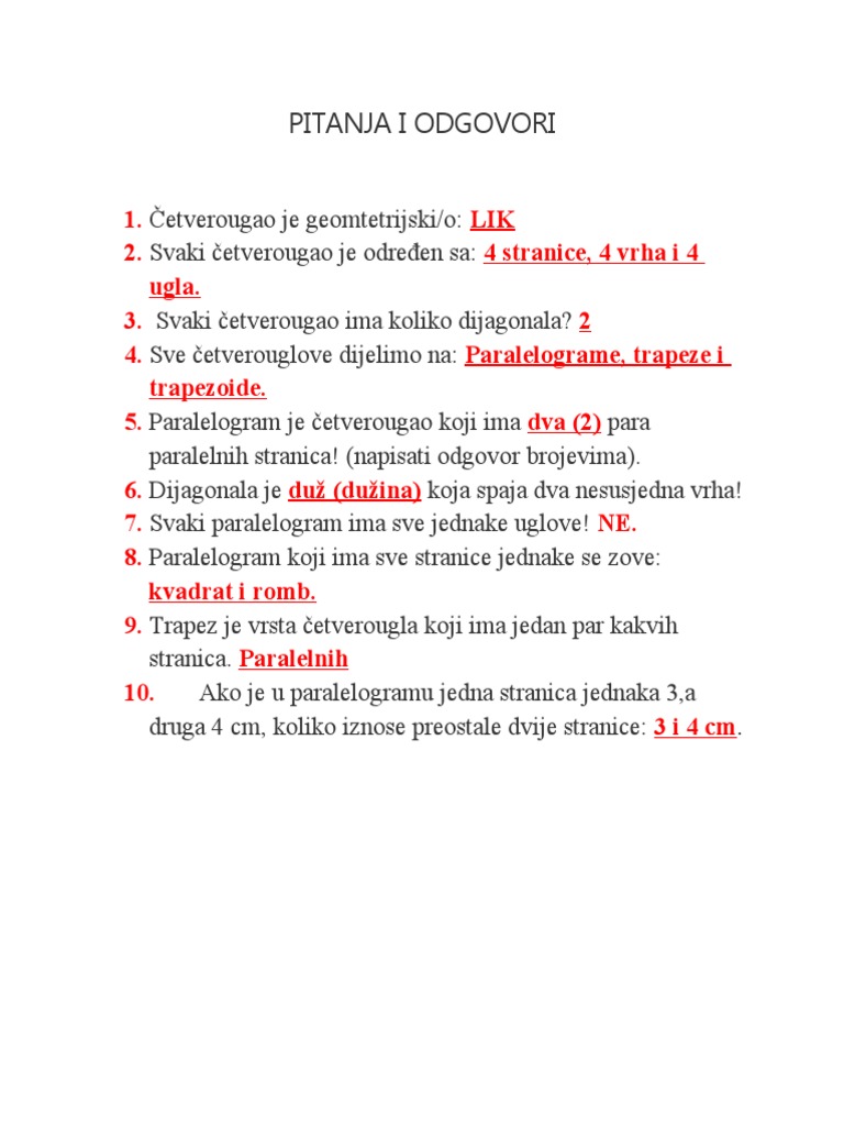 Pitanja I Odgovori | PDF