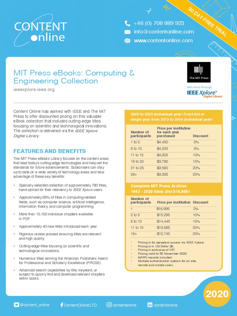 Mit Press Ebooks: Computing & Engineering Collection: Features and ...