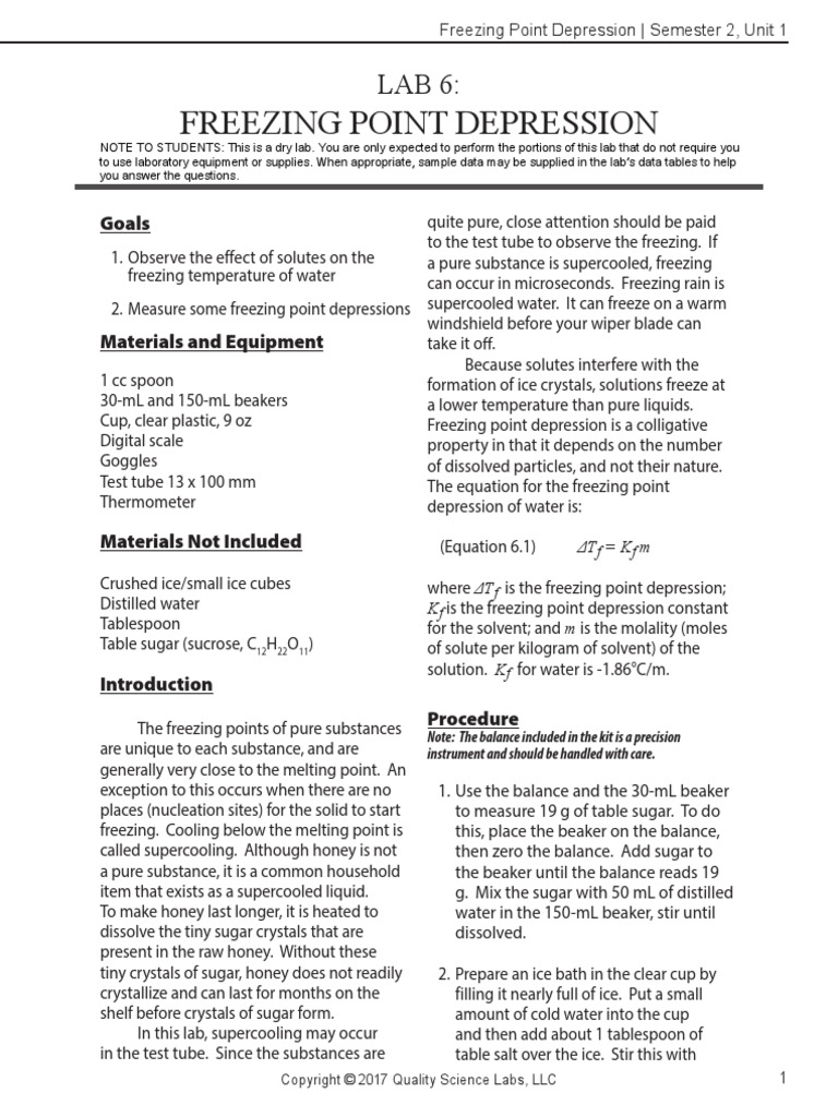 Freezing Point Depression: Goals | PDF | Melting Point | Freezing