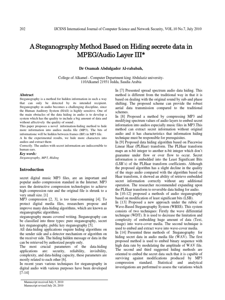 A Steganography Method Based On Hiding Secrete Data in MPEG/Audio Layer ...