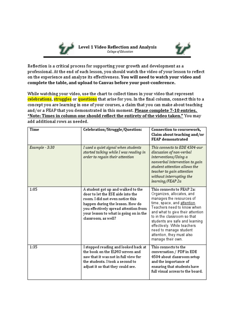 Destyn Niles Video Reflection Cycle 1 | Download Free PDF | Classroom ...