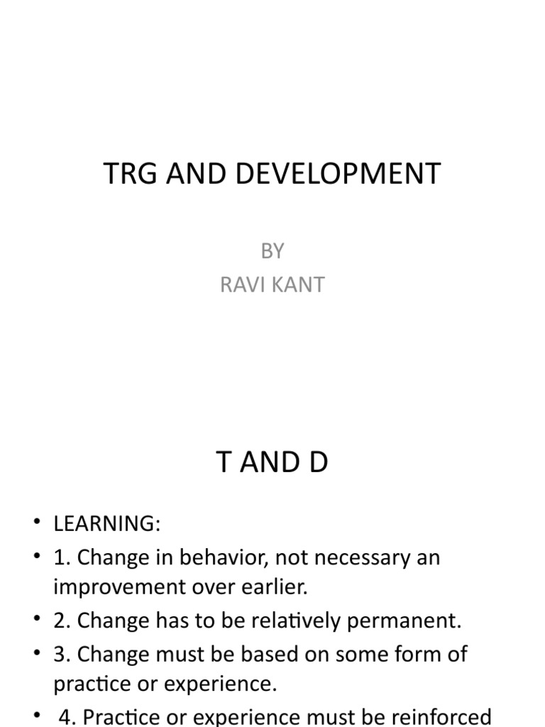 TRG and Development: BY Ravi Kant | PDF | Learning | Employment