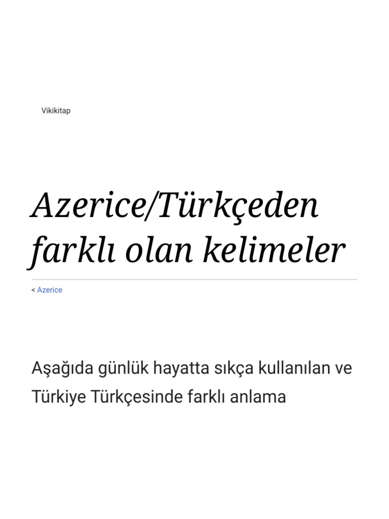 Azerice - Türkçeden Farklı Olan Kelimeler - Vikikitap - Özgür Kütüphane ...