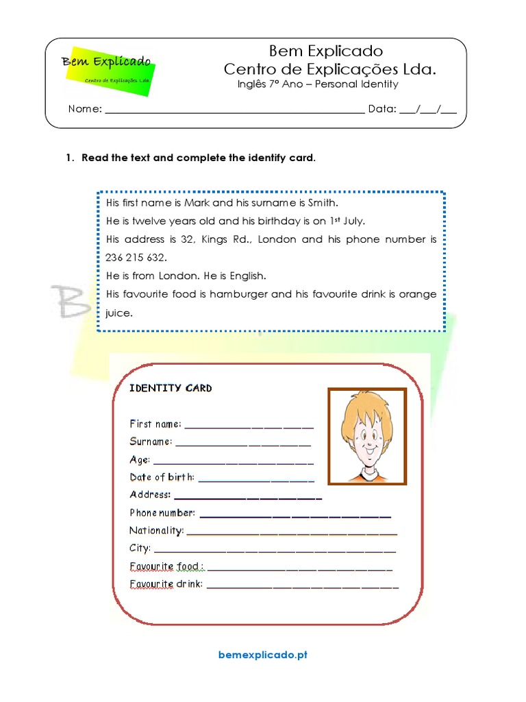 Personal Identity Worksheet for Students | PDF | Foreign Language Studies