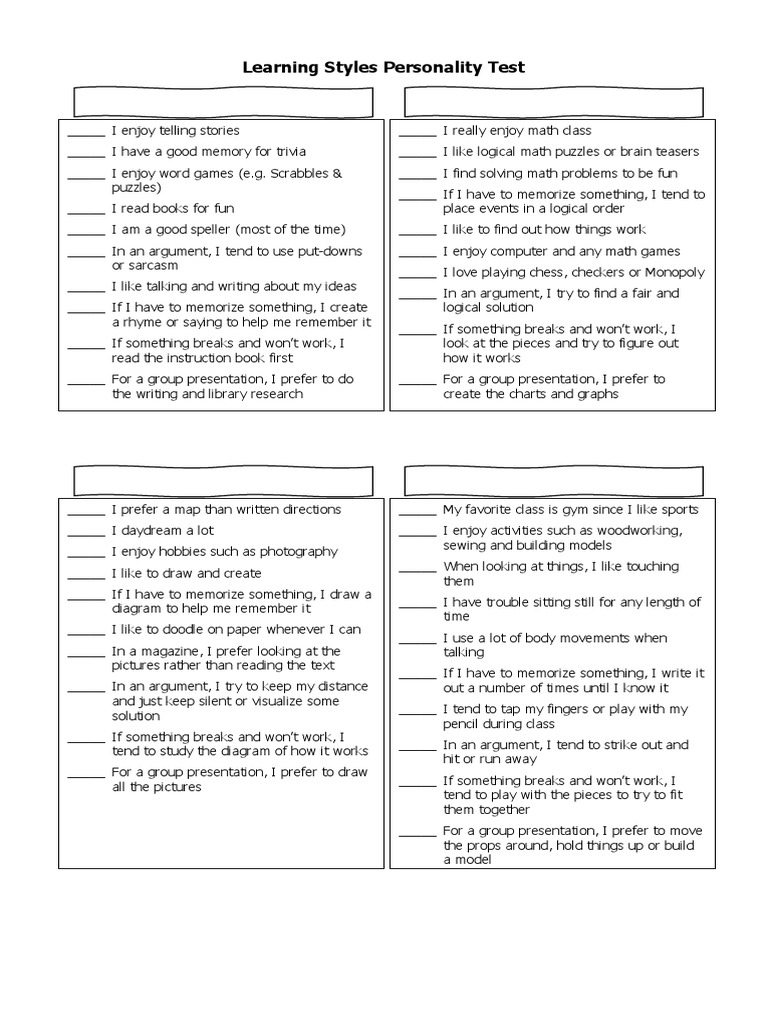 Learning Styles Personality Test | PDF | Learning Styles ...