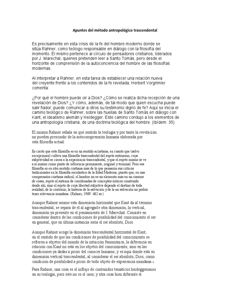 Antropología Trascendental de Rahner | PDF | Trascendencia (filosofía) | Immanuel Kant