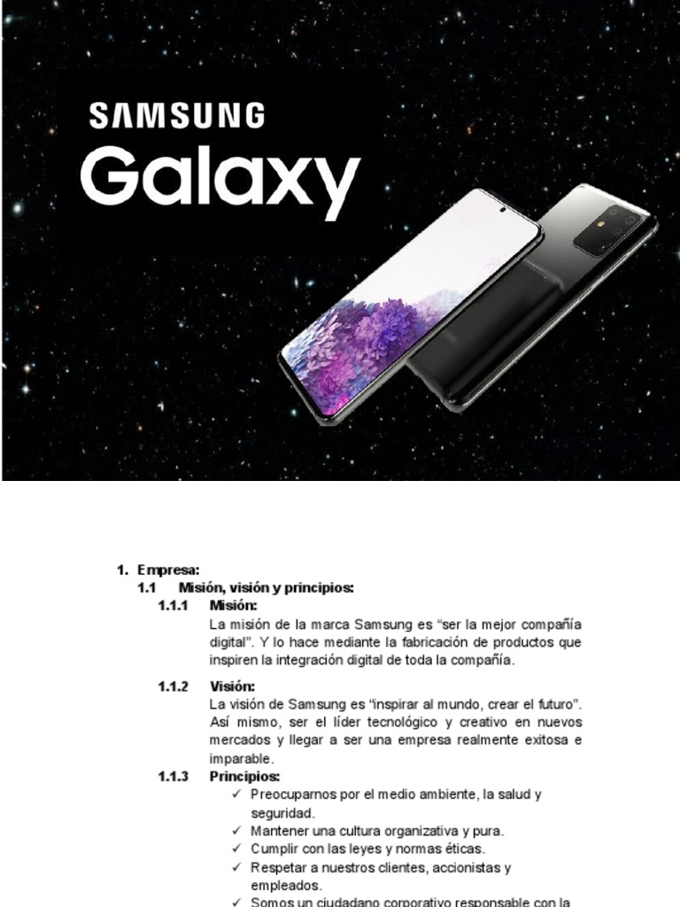 Misión y visión de Samsung Galaxy | PDF | Smartphone | Teléfonos móviles