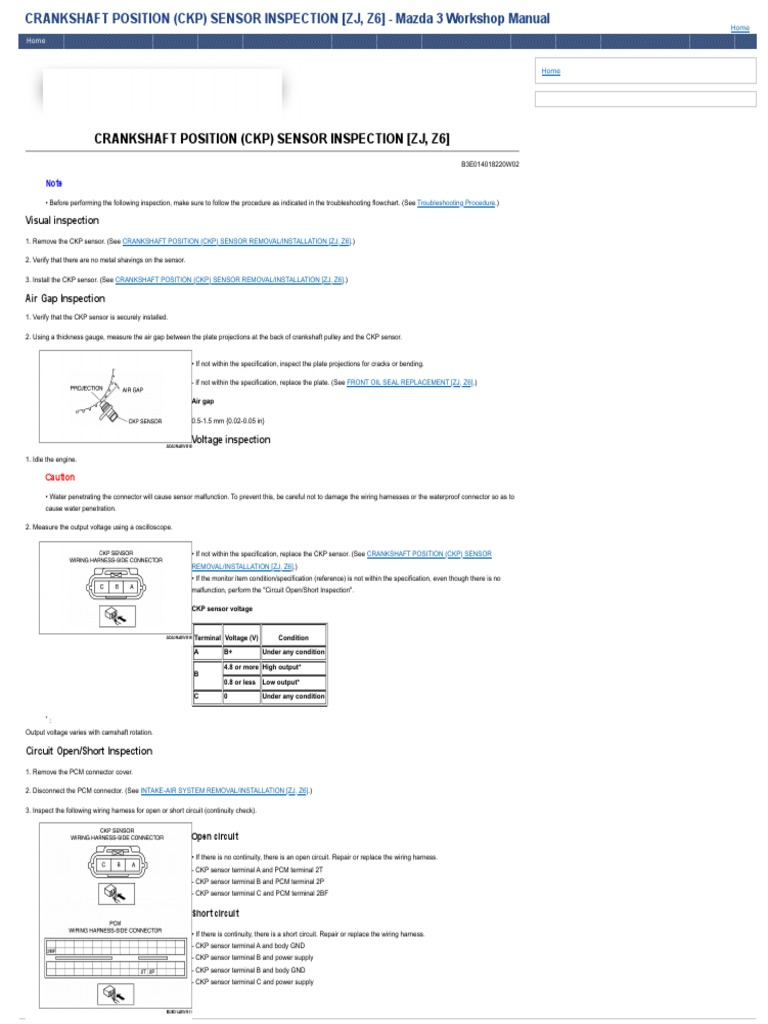 CRANKSHAFT POSITION (CKP) SENSOR INSPECTION (ZJ, Z6) - Mazda 3 Workshop ...