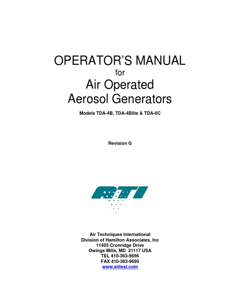 Operator'S Manual Air Operated Aerosol Generators: Models TDA-4B, TDA ...