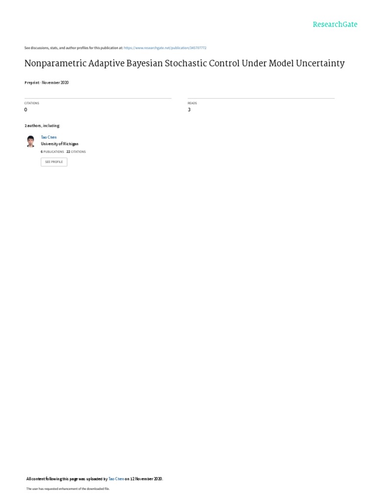 Nonparametric Adaptive Bayesian Stochastic Control Under Model Uncertainty | PDF | Bayesian ...