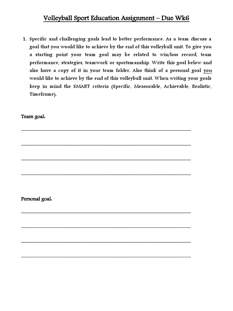 Volleyball Assignment | PDF | Volleyball | Goal