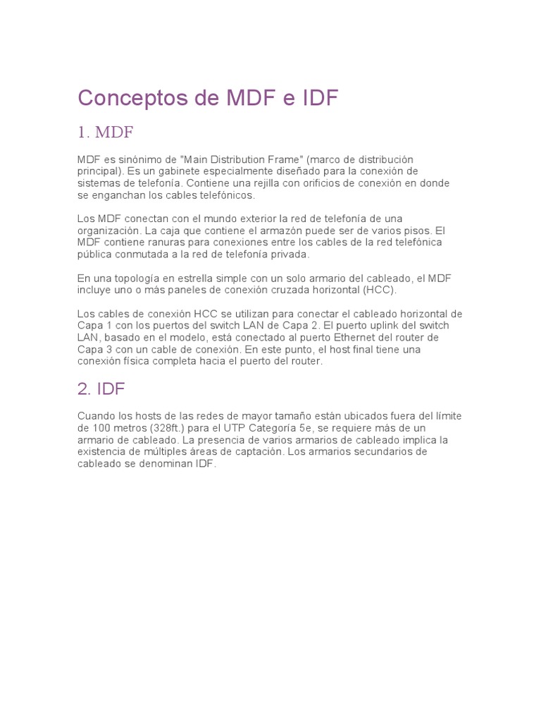 Conceptos de MDF e IDF | PDF