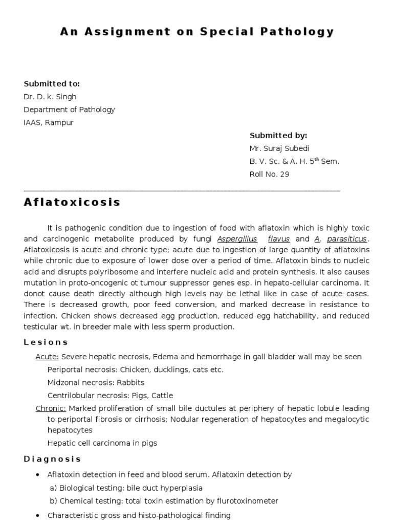 Pathology Assignment (Aflatoxicosis, Aspergillosis, Candidiasis, Coccidiosis, Degnala, Rabies ...