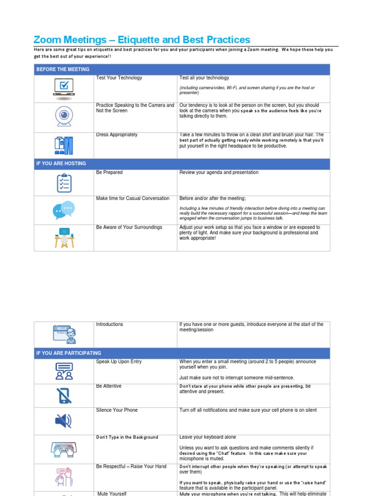 Zoom Meetings Etiquette For Online Meetings | PDF