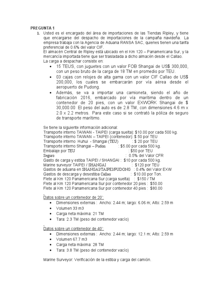 Pregunta 1 PC3 | PDF | Envío | Gestión de la cadena de suministro