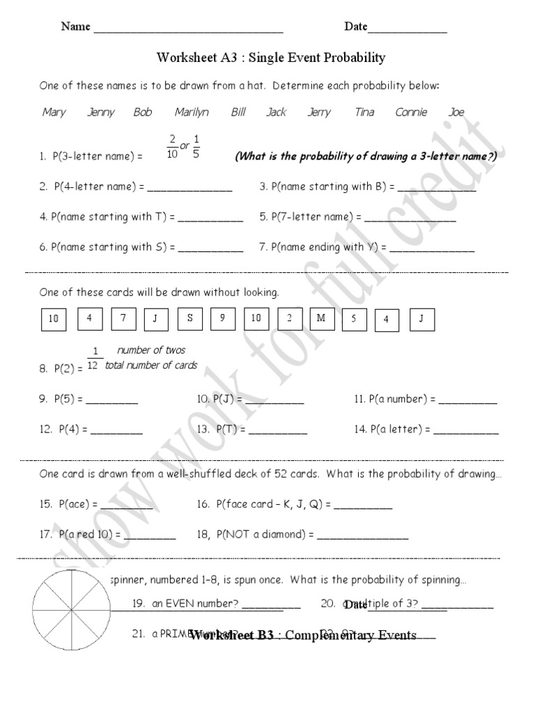 Calculating Probabilities of Drawing Various Names, Numbers, and Cards ...