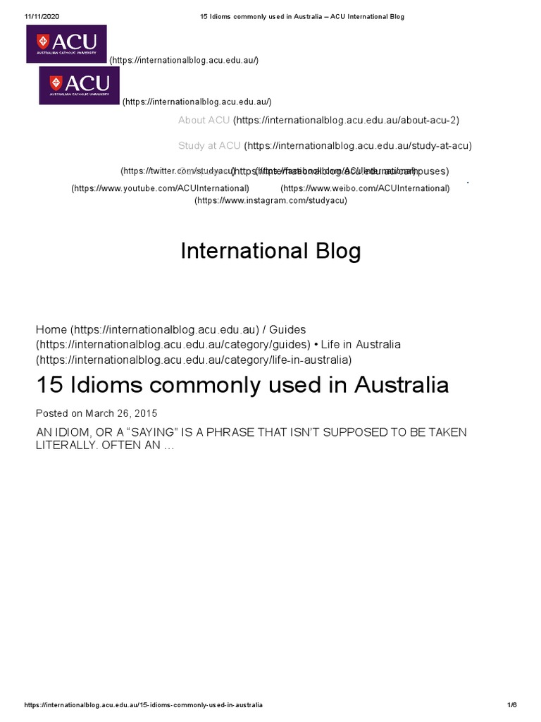 15 Idioms Commonly Used in Australia - ACU International Blog PDF | PDF