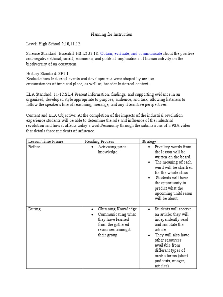 Industrial Revolution Lesson Plan Guide | PDF | Knowledge | Science