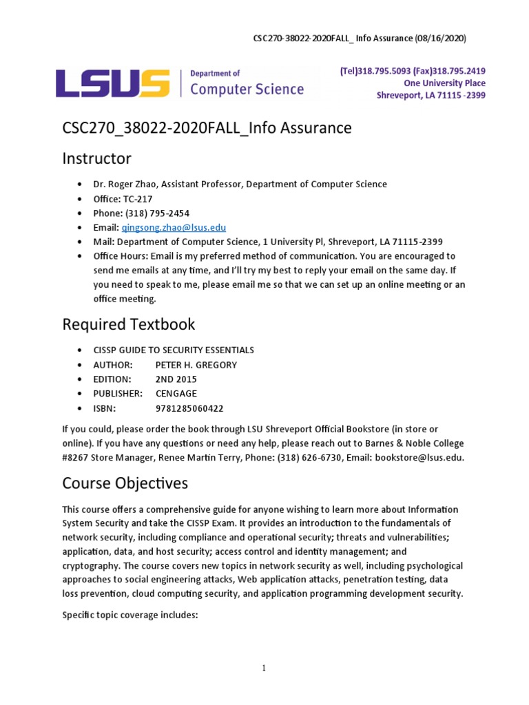 CSC270 38022 2020FALL - Syllabus | PDF | Information Security | Test ...