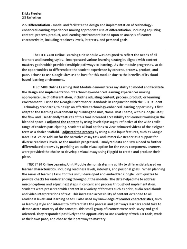 Ericka Fluellen 2.5 Reflection | PDF | Educational Technology | Learning Styles