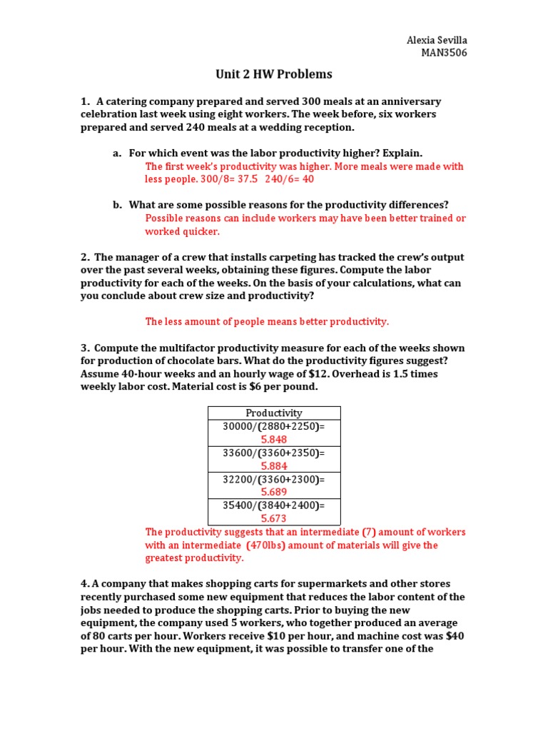 Unit 2 HW Problems: Alexia Sevilla MAN3506 | PDF | Labour Economics ...