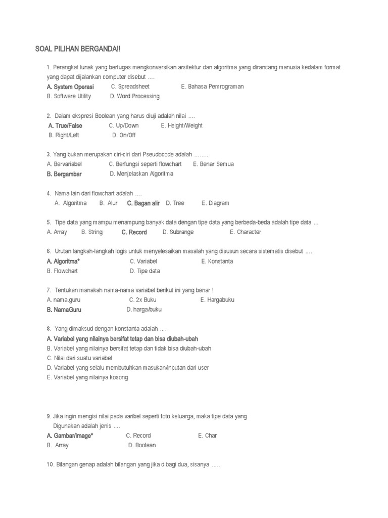 Soal dan Jawaban Pemrograman Dasar | PDF | Komputer