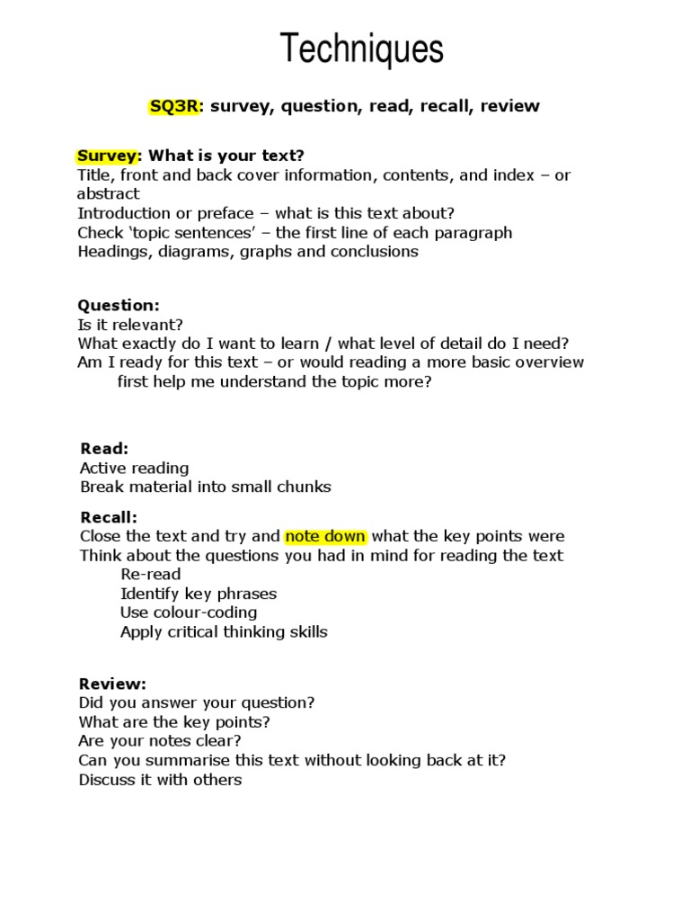 7 SQ3R Method or Technique | PDF