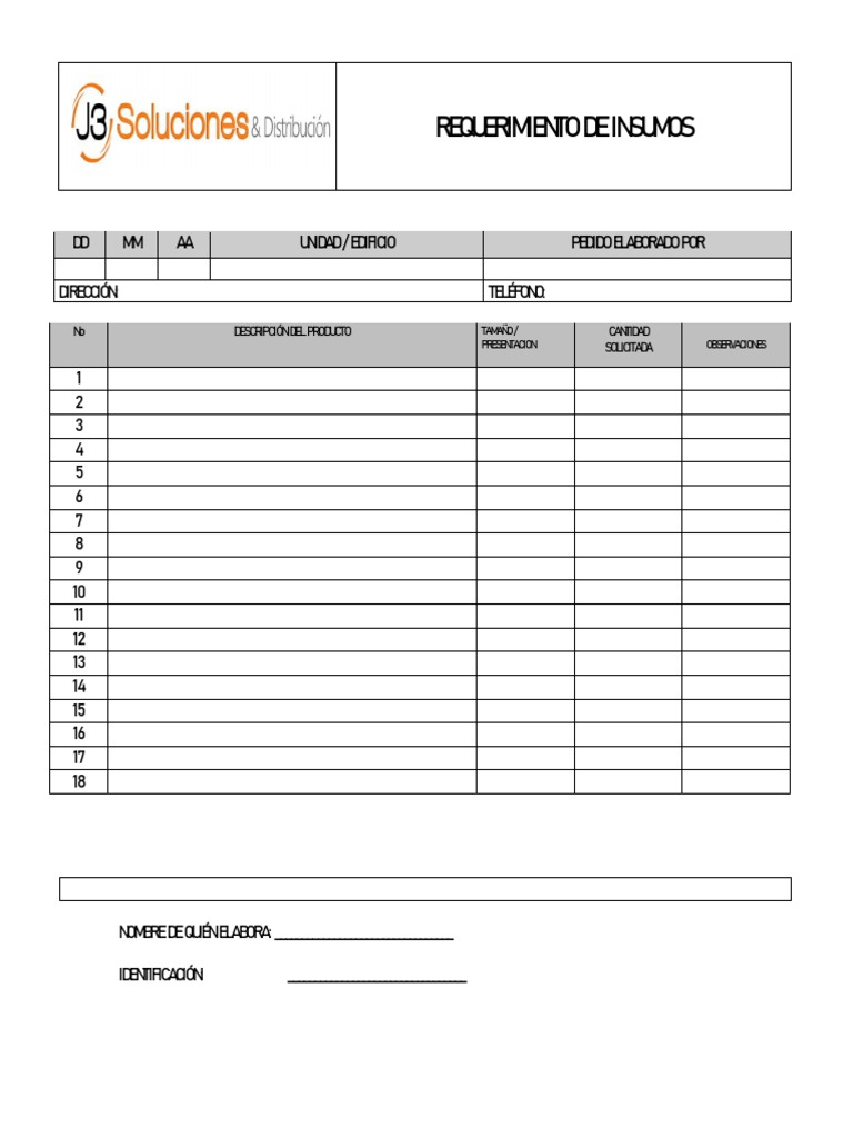 Formato Requerimiento de Insumos J3 | PDF
