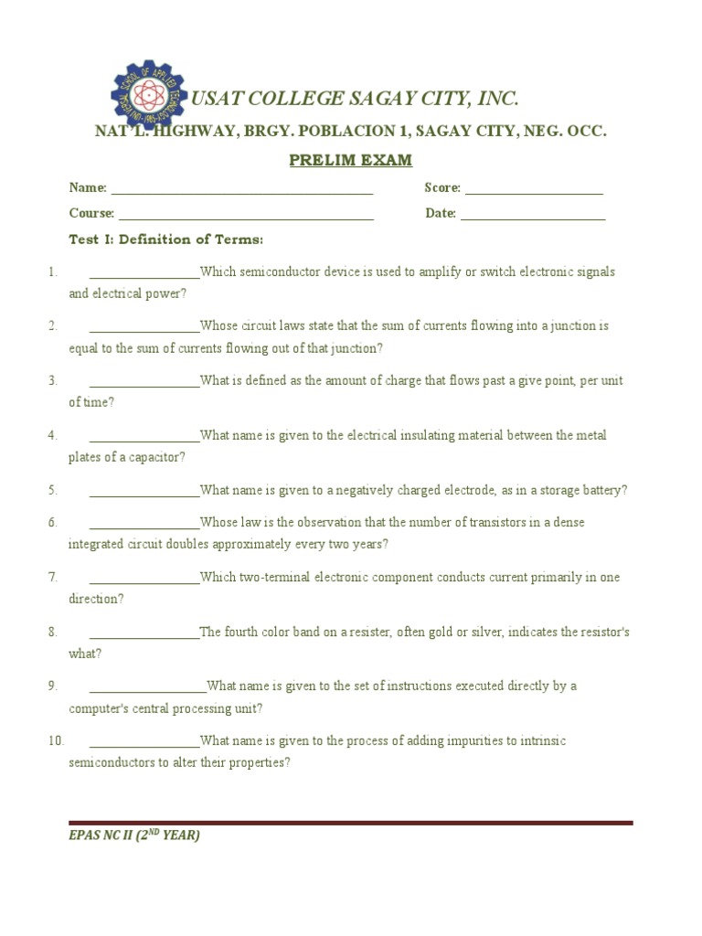 Usat College Sagay City | PDF | Semiconductors | Electrical Impedance