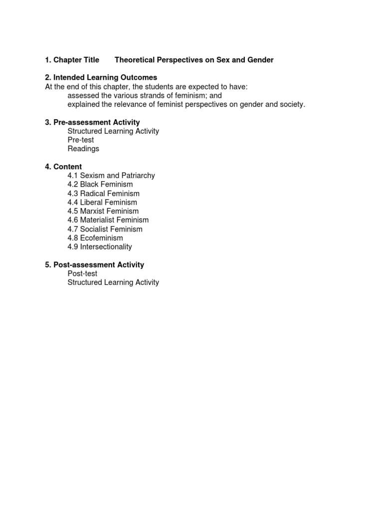 Chapter Title Theoretical Perspectives On Sex And Gender 2 Intended